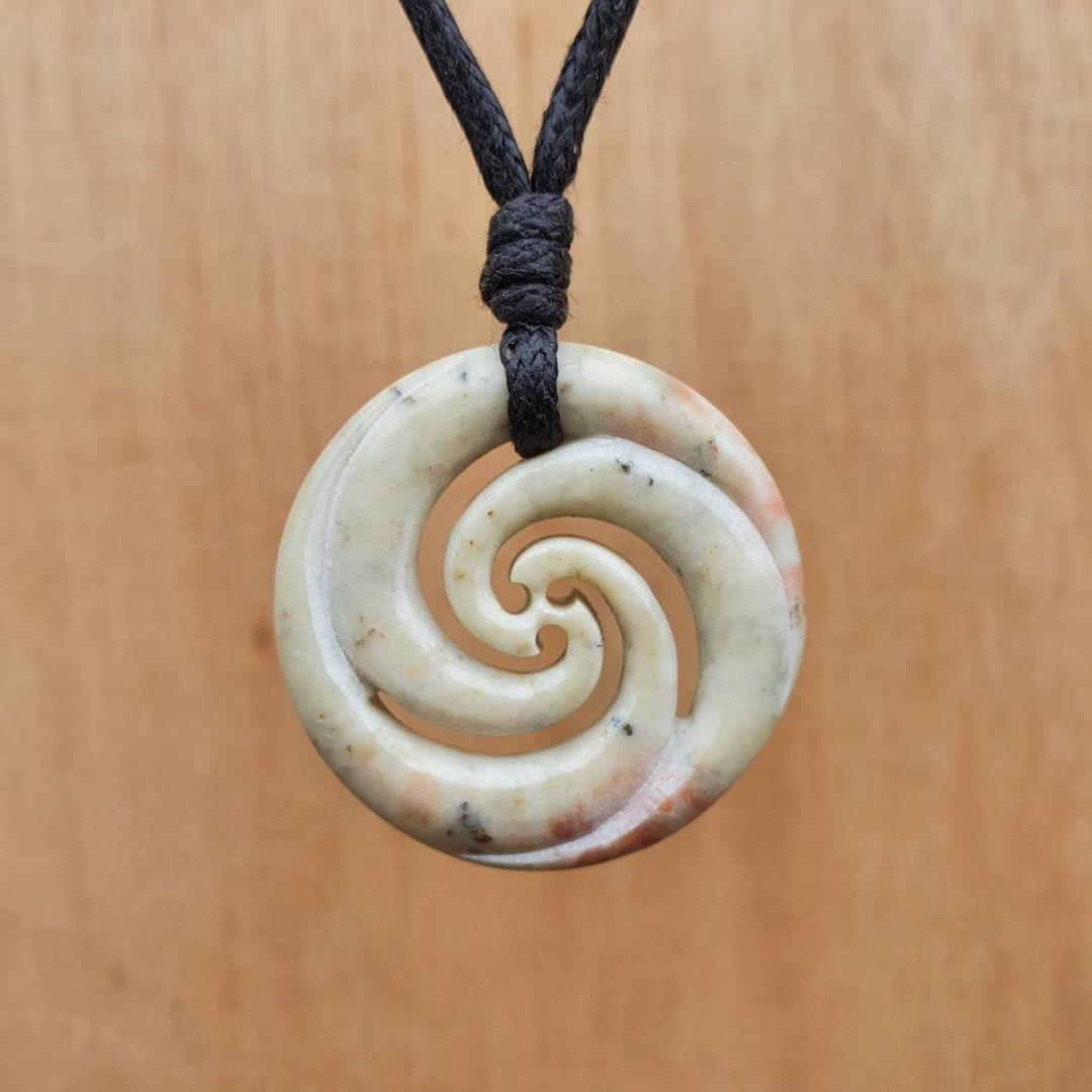 Triskelion Celtic Spiral Pendant | Carved Stone Triple Spiral Necklace ...
