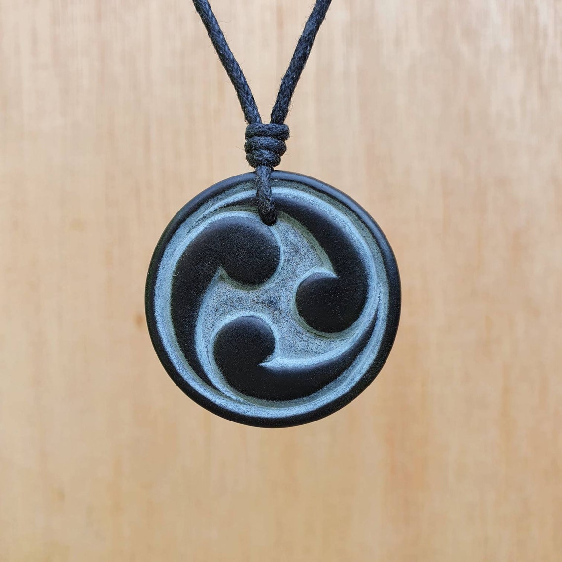 Mitsu Tomoe Magatama Pendant | Celtic Triskalion Necklace Hand-carved ...