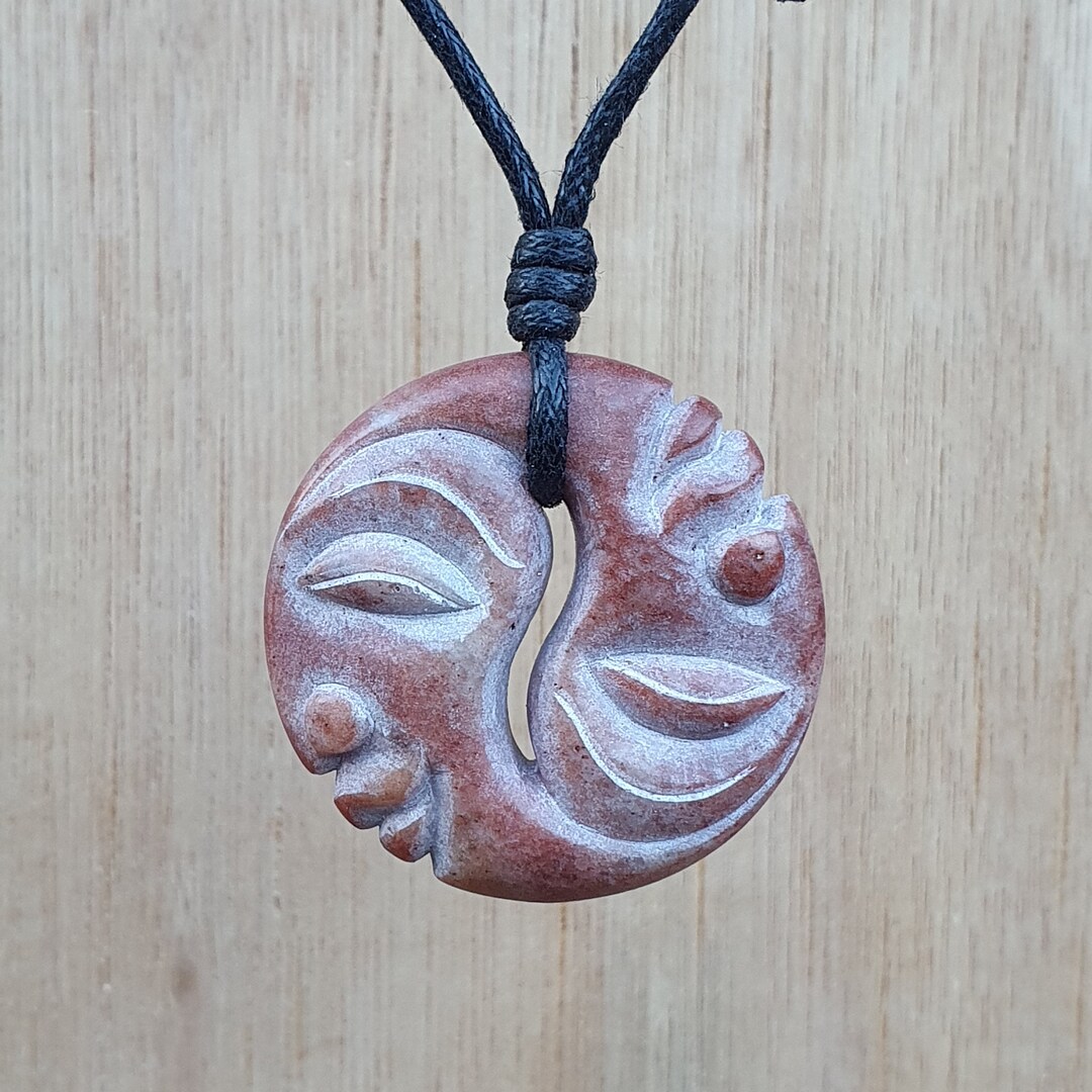 Yin and Yang Symbol Face Pendant | Necklace Charm Jewelry Hand-carved ...