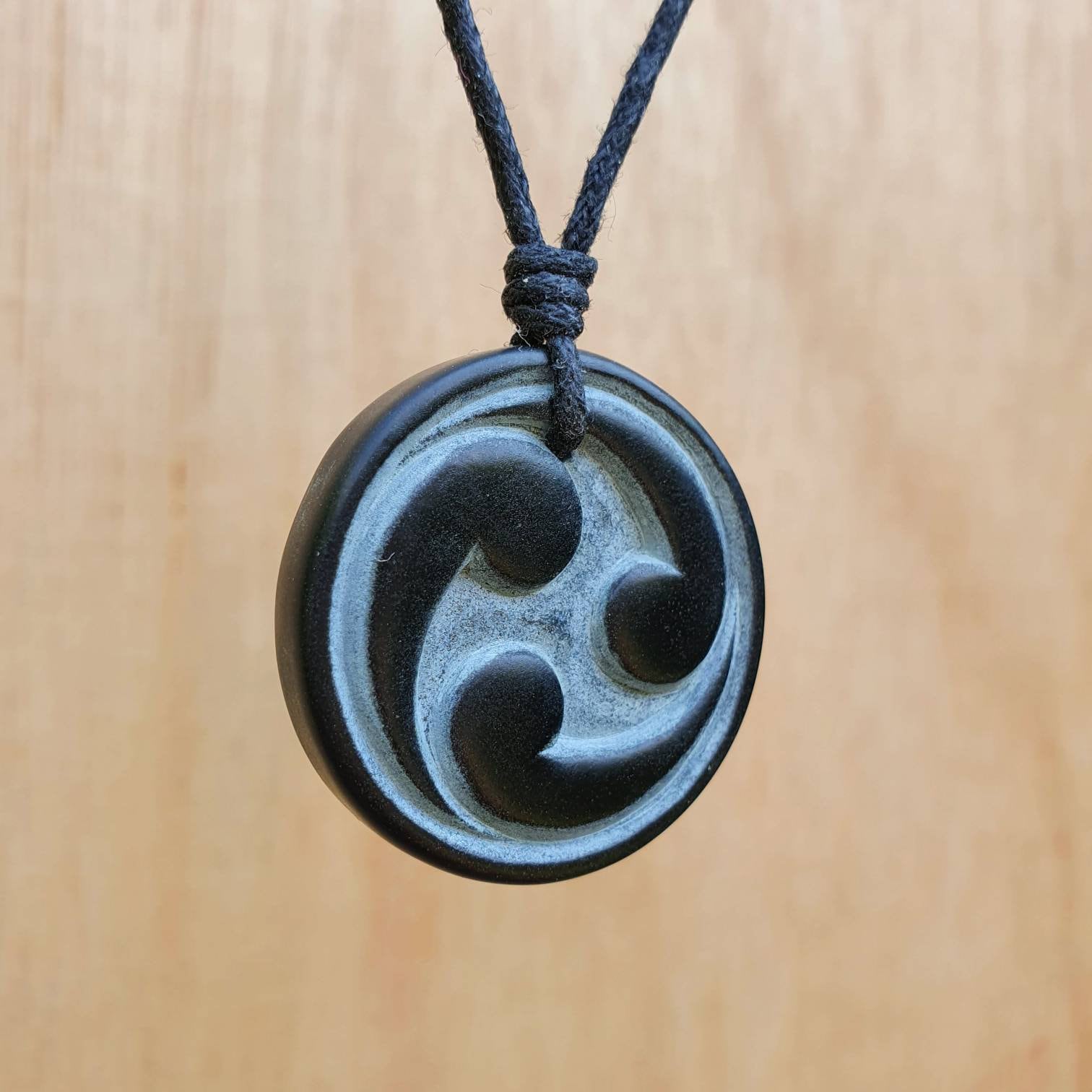 Mitsu Tomoe Magatama Pendant | Celtic Triskalion Necklace Hand-carved ...