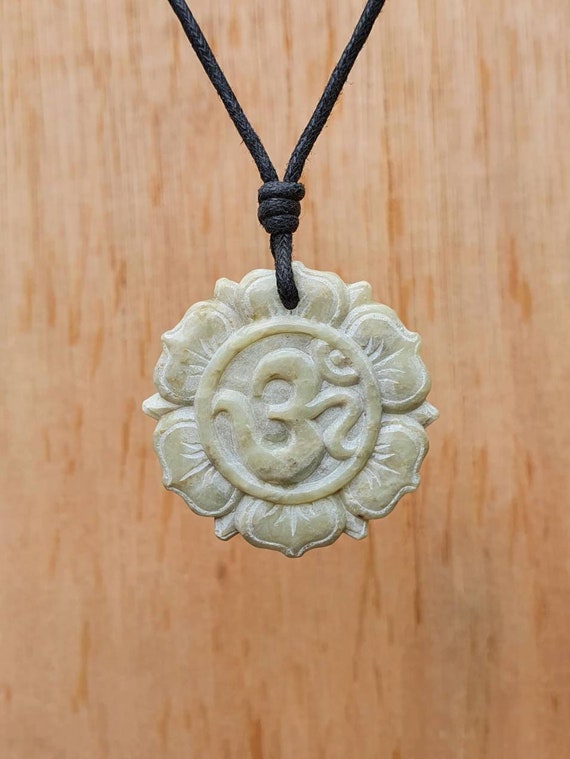 Om Pendent Ohm Lotus Necklace Hand Carved Natural Stone - Etsy