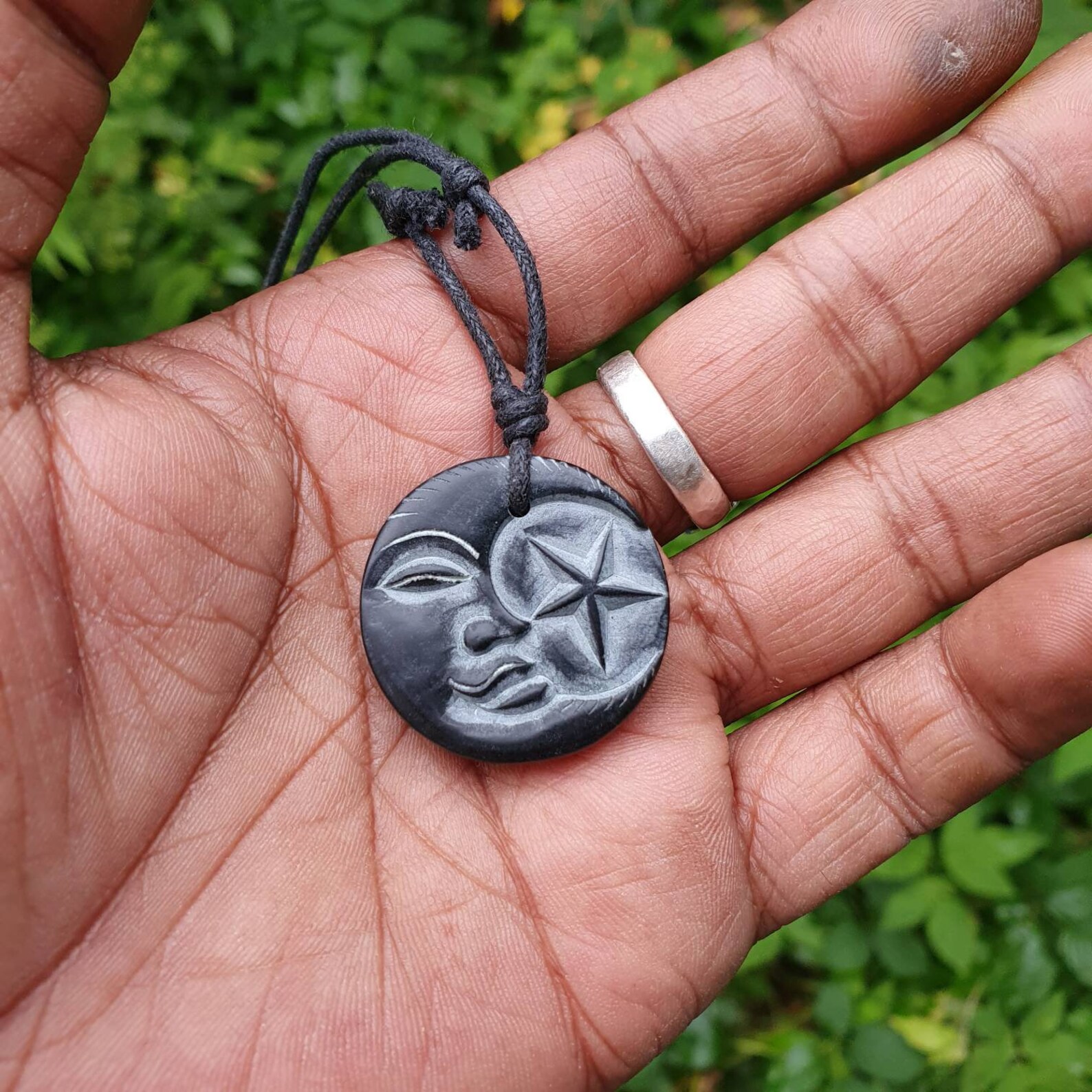 Carved Stone Moon and Star Pendant Crescent Moon Face - Etsy UK