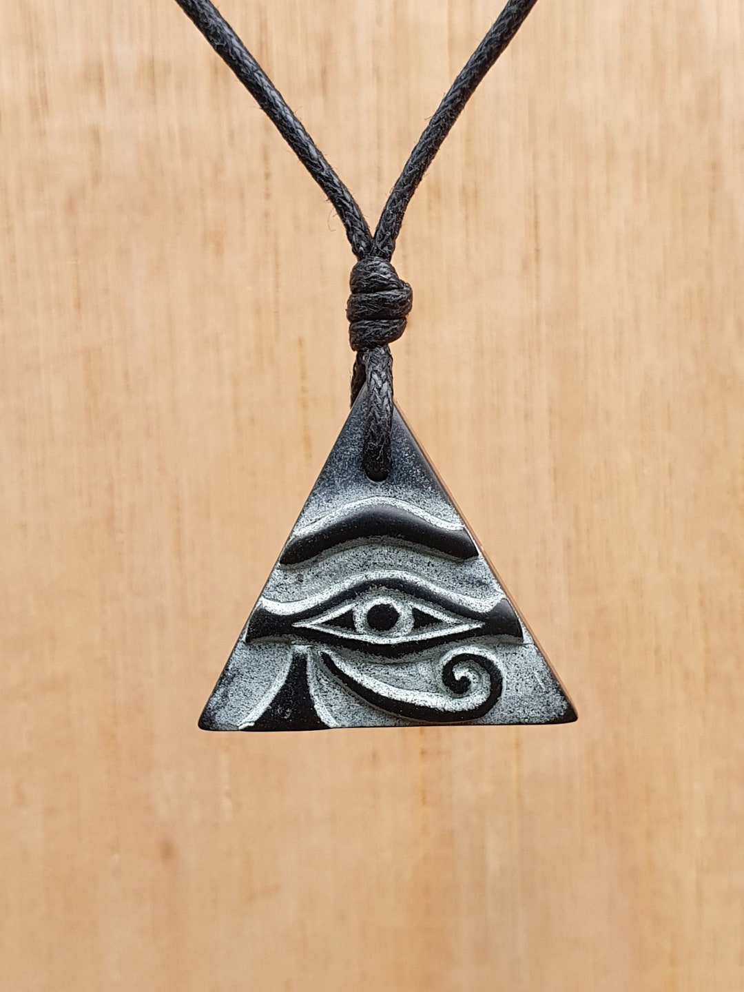 Eye of Horus Pendant | Triangle Spiral Necklace | Hand Carved Natural ...
