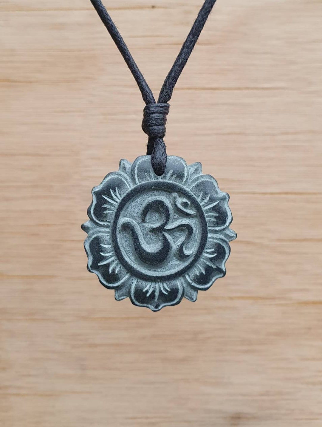 Om Pendent | Ohm Lotus Necklace | Hand-carved From Natural Stone by ...