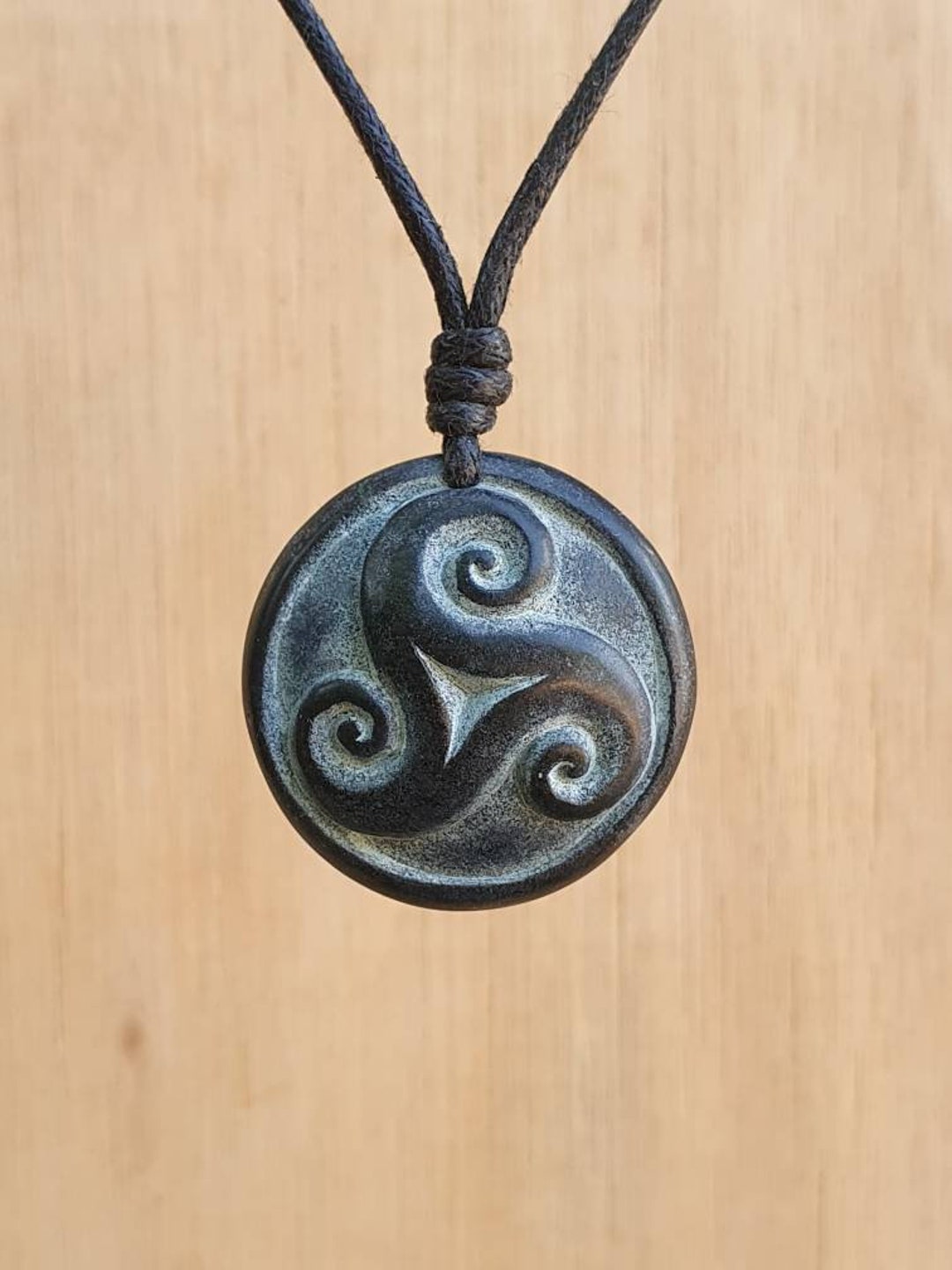 Celtic Triskelion Pendant | Double Sided Spiral Necklace | Hand Carved ...