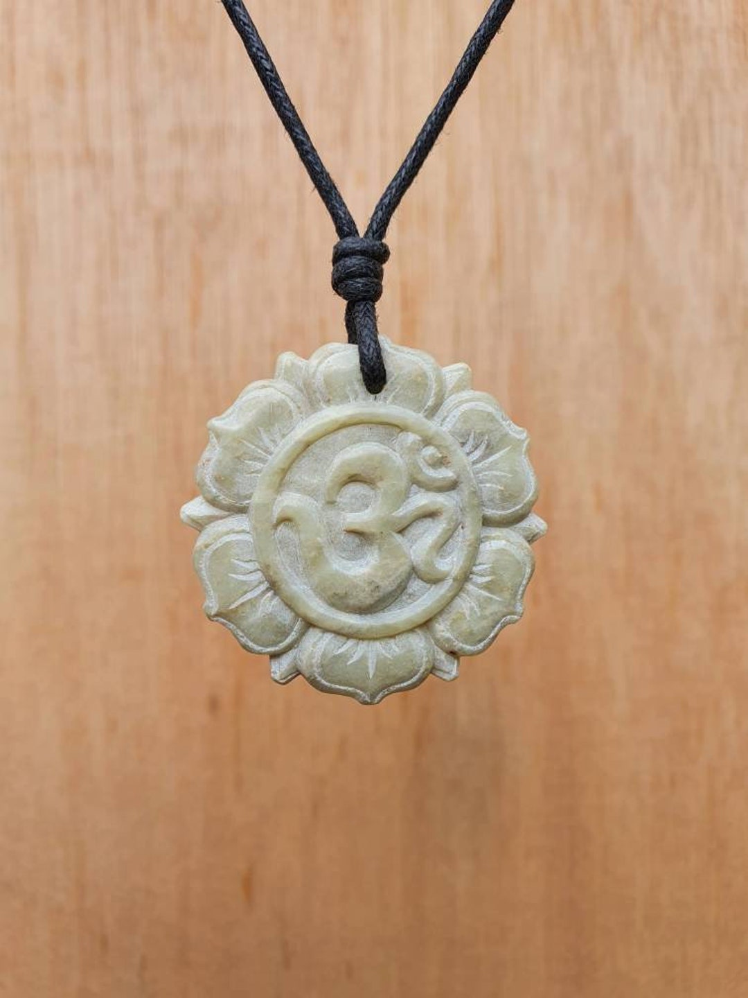 Om Pendent Ohm Lotus Necklace Hand Carved Natural Stone Double Sided ...