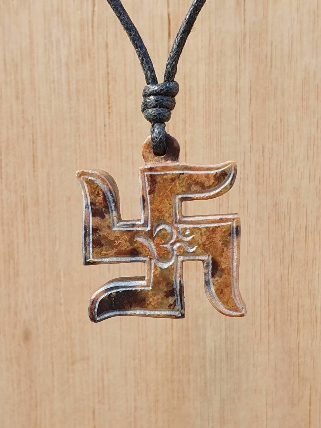 Hindu Swastika Necklace | Swastika Aum Om Ohm Necklace | Hand Carved ...