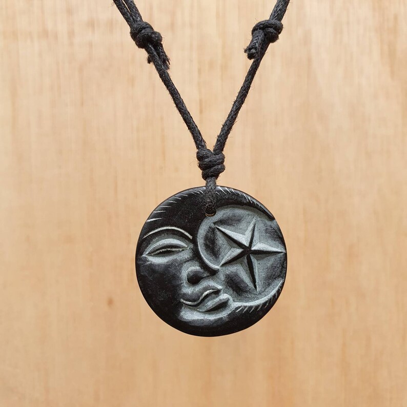 Carved Stone Moon and Star Pendant Crescent Moon Face - Etsy UK