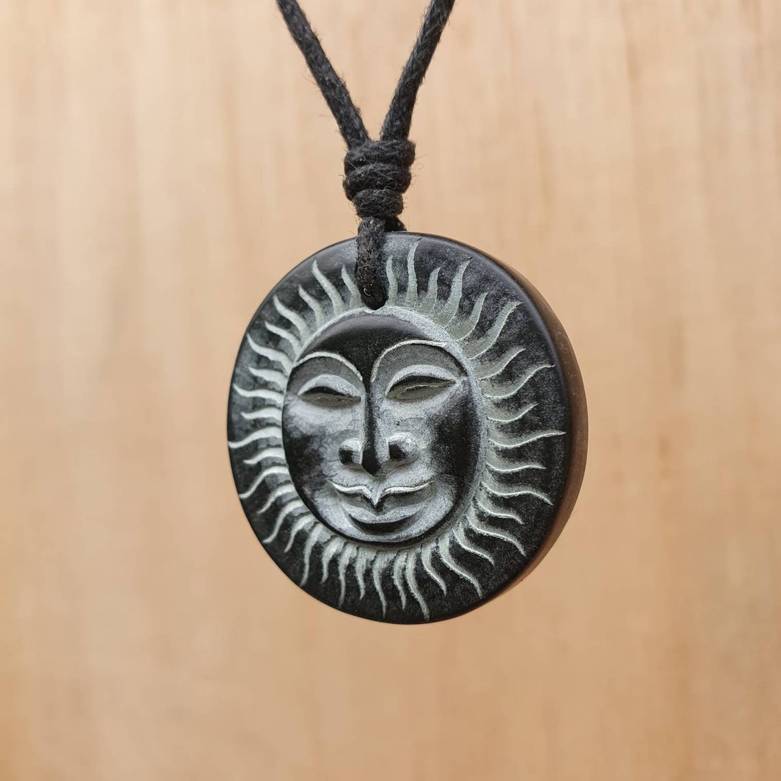 Carved Stone Sun Necklace | Sun Face Pendant | Surya Charm | Hand ...