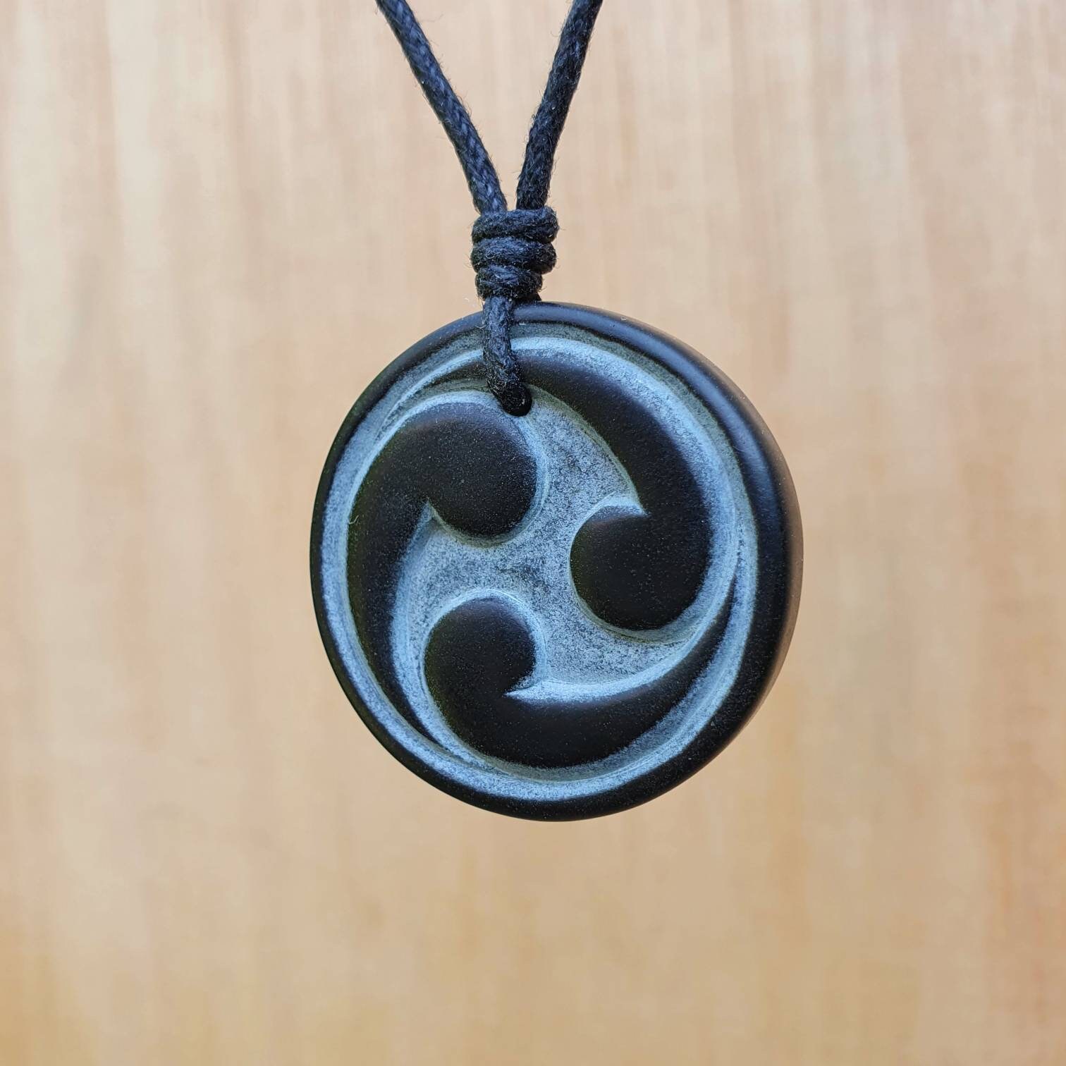 Mitsu Tomoe Magatama Pendant | Celtic Triskalion Necklace Hand-carved ...