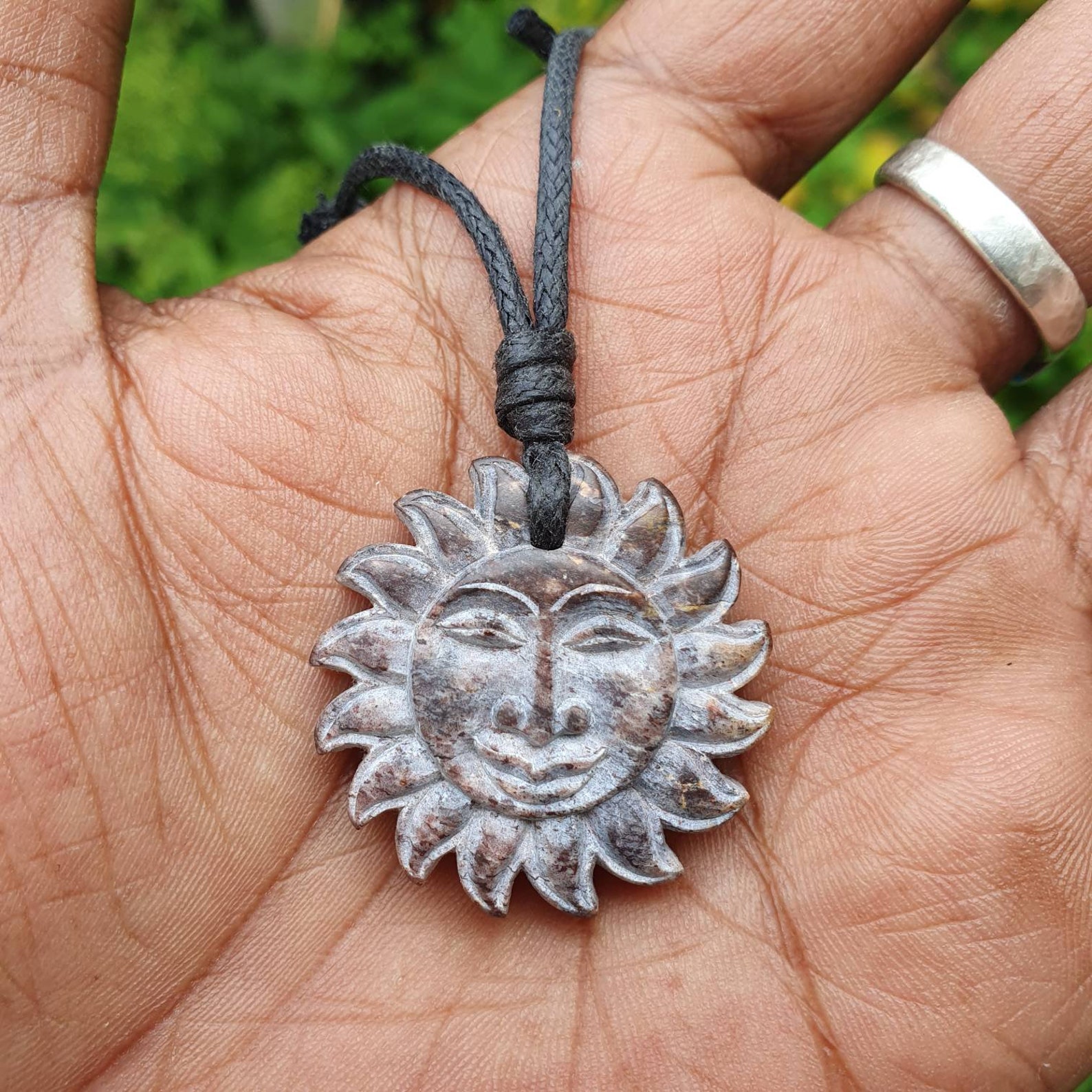 Sun Pendant Carved Stone Fire Sun Charm Necklace Lord | Etsy