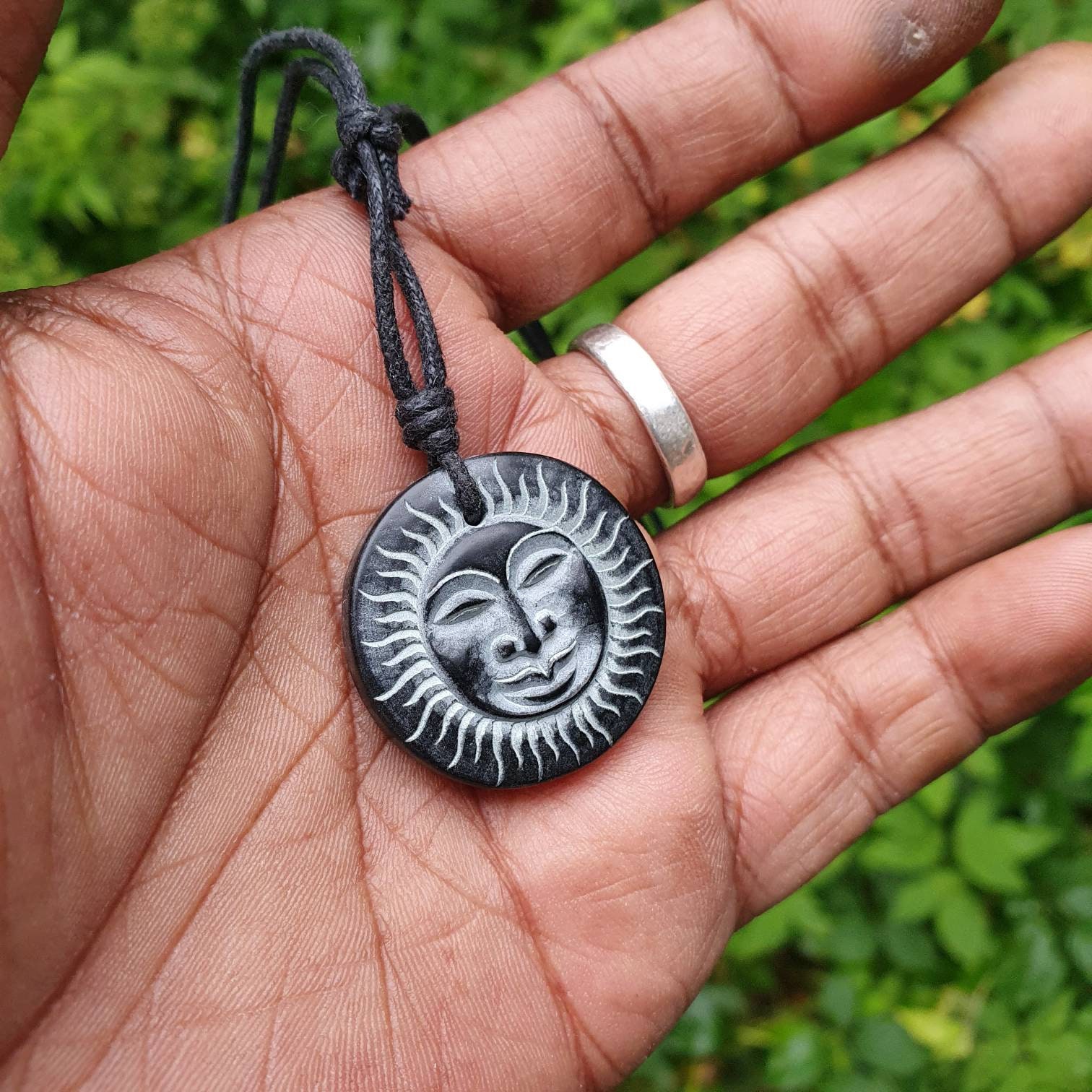 Carved Stone Sun Necklace | Sun Face Pendant | Surya Charm | Hand ...