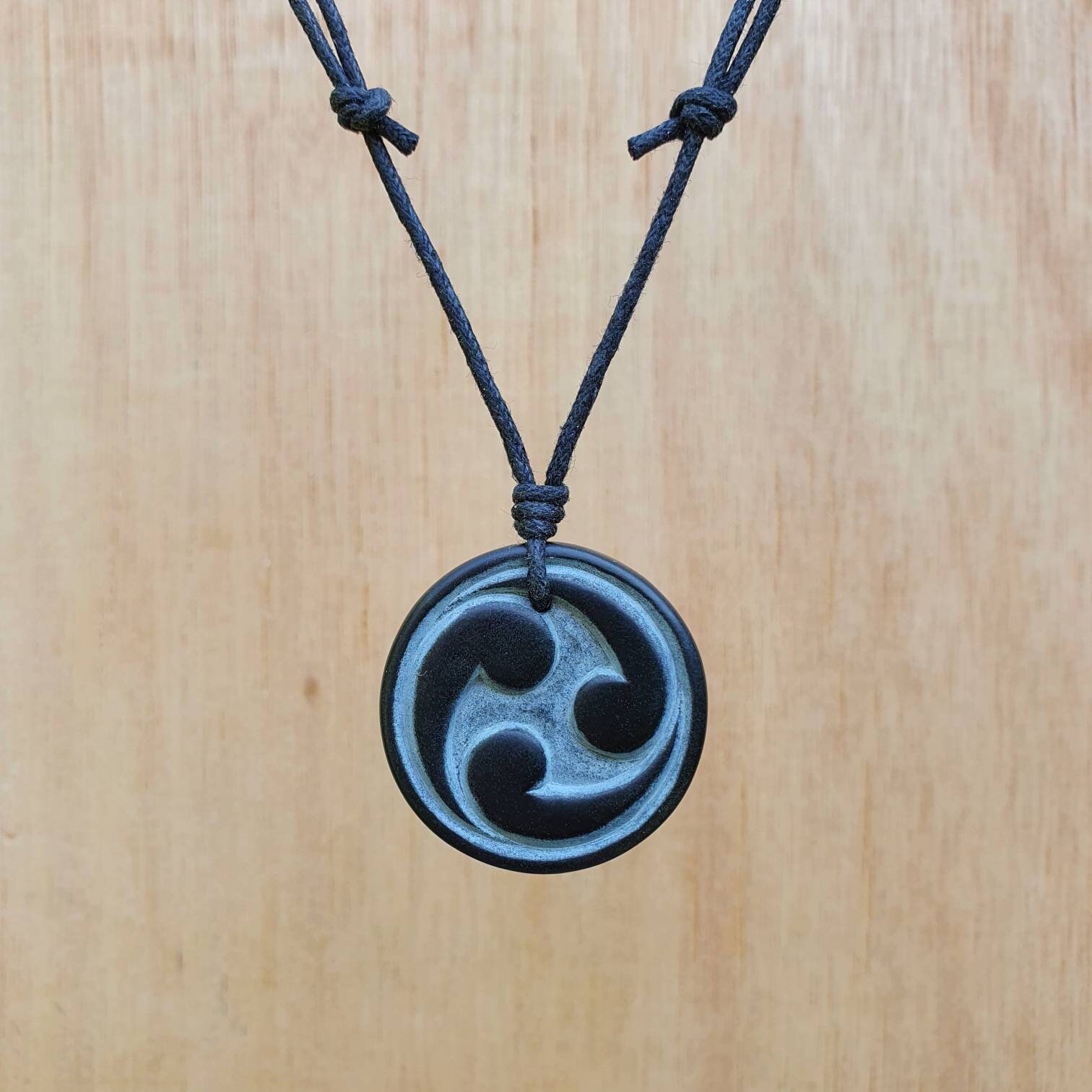 Mitsu Tomoe Magatama Pendant | Celtic Triskalion Necklace Hand-carved ...