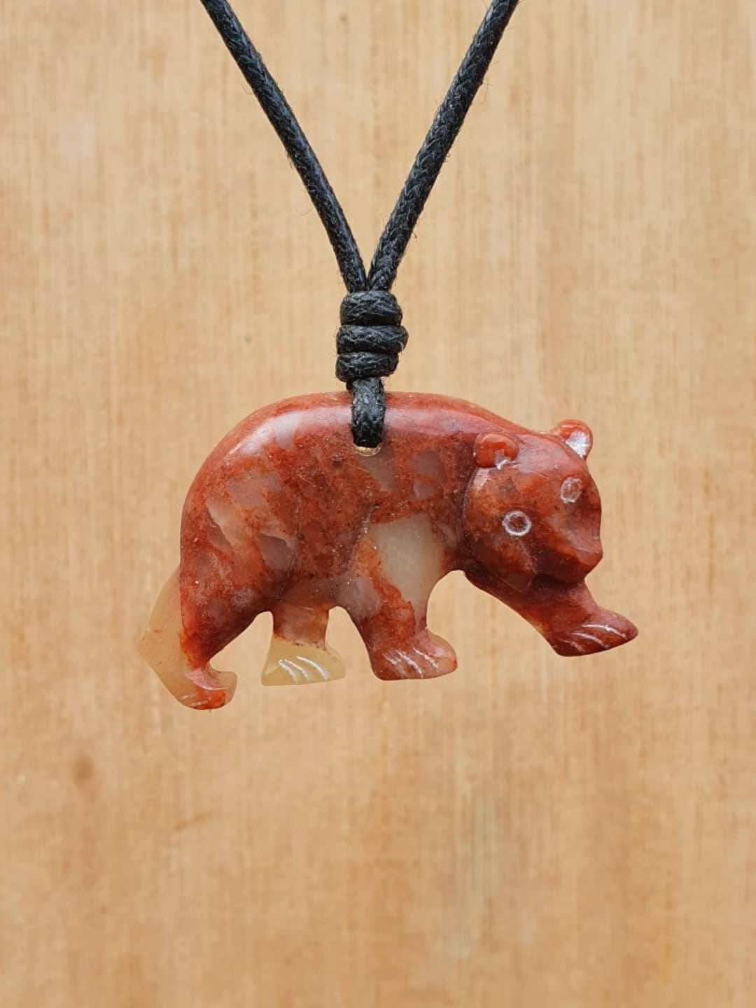 Bear Necklace Carved Stone Bear Pendant Animal Jewelry Hand Carved ...