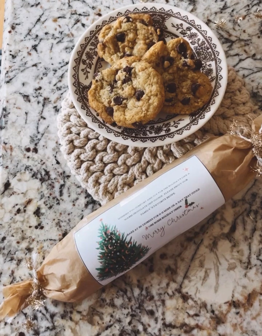 Christmas Cookie Dough Gift Label, Chocolate Chip Cookie Holiday Gift ...