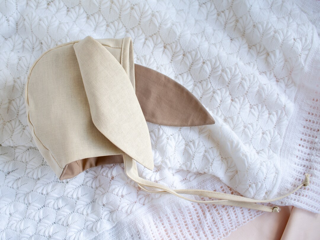 Linen Easter Bunny Bonnet Beige Linen Bunny Ear Baby Bonnet Rabbit Ears ...