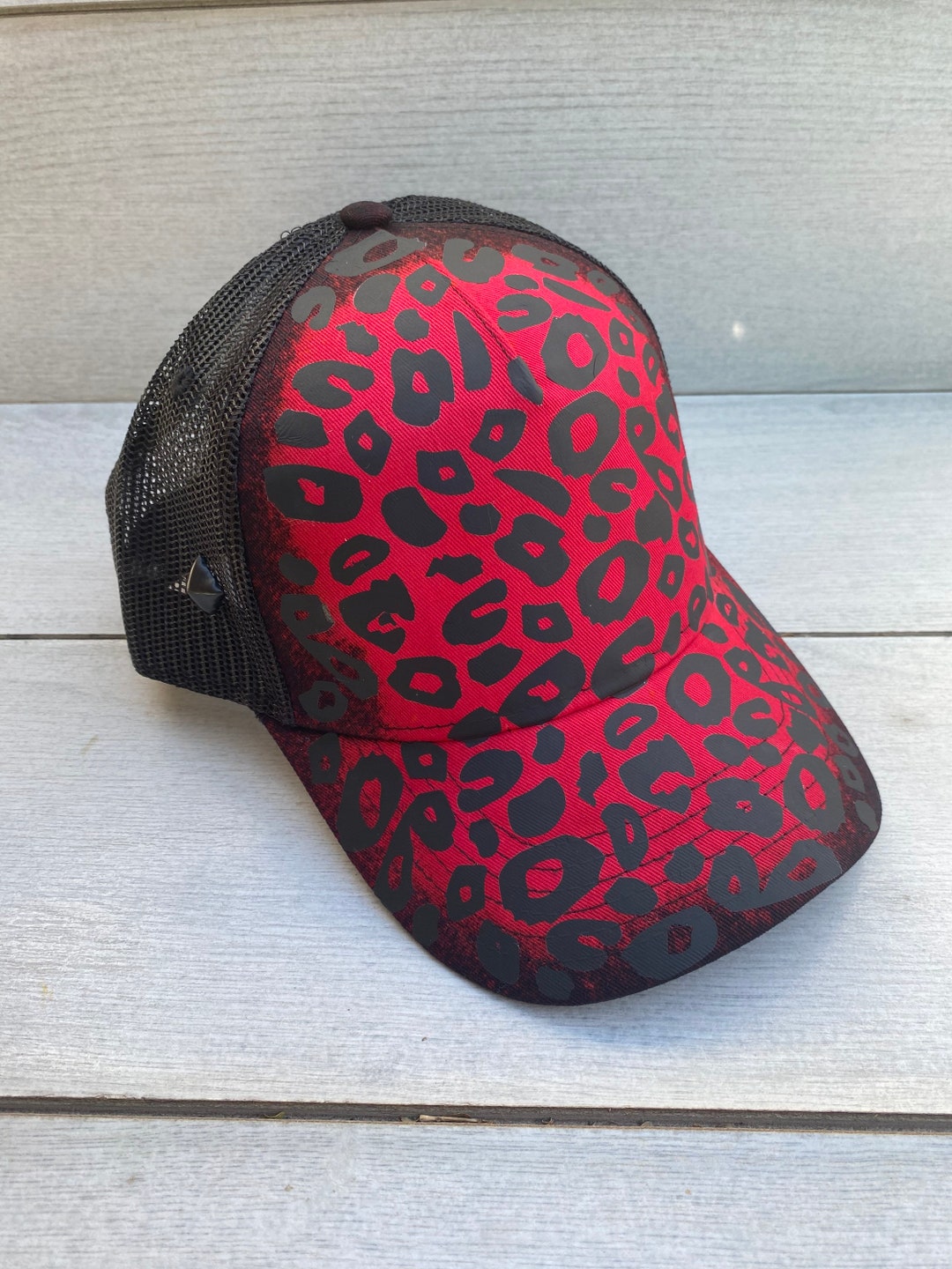 Bleach Out X Hand Dyed Red X Matte Leopard Print Snapback Hat - Etsy