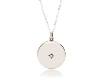 Silver Round Locket With Crystal Star Detail | Etsy