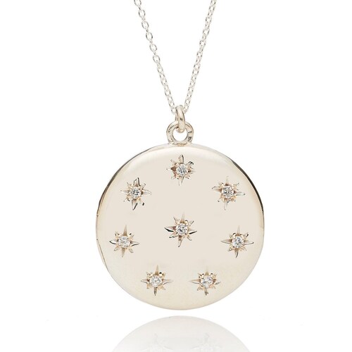 Silver Round Locket With Crystal Star Detail - Etsy