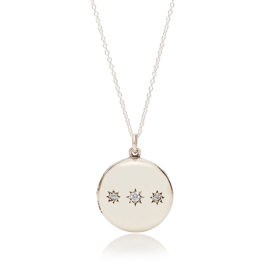 Silver Round Locket With Crystal Star Detail - Etsy