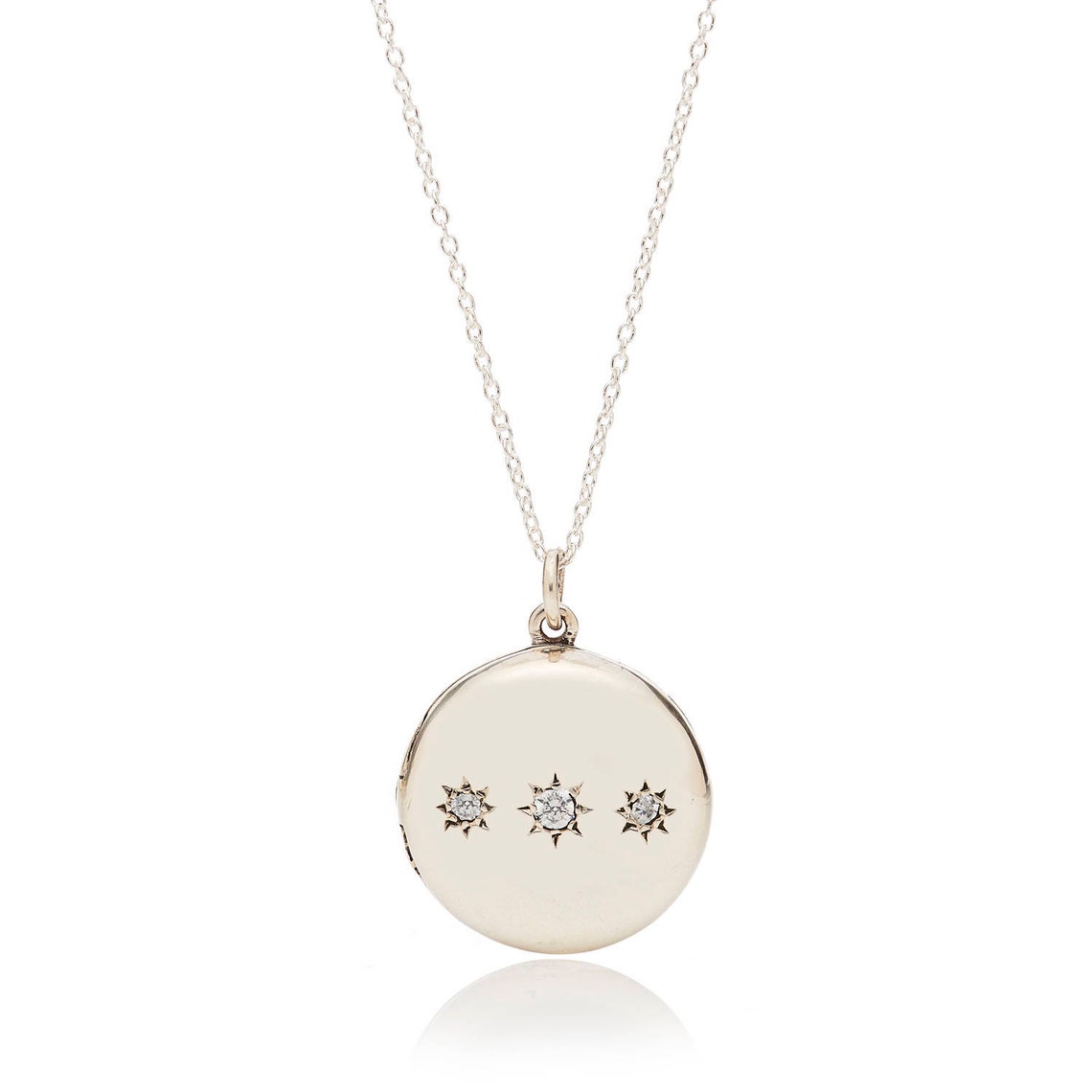 Silver Round Locket With Crystal Star Detail - Etsy