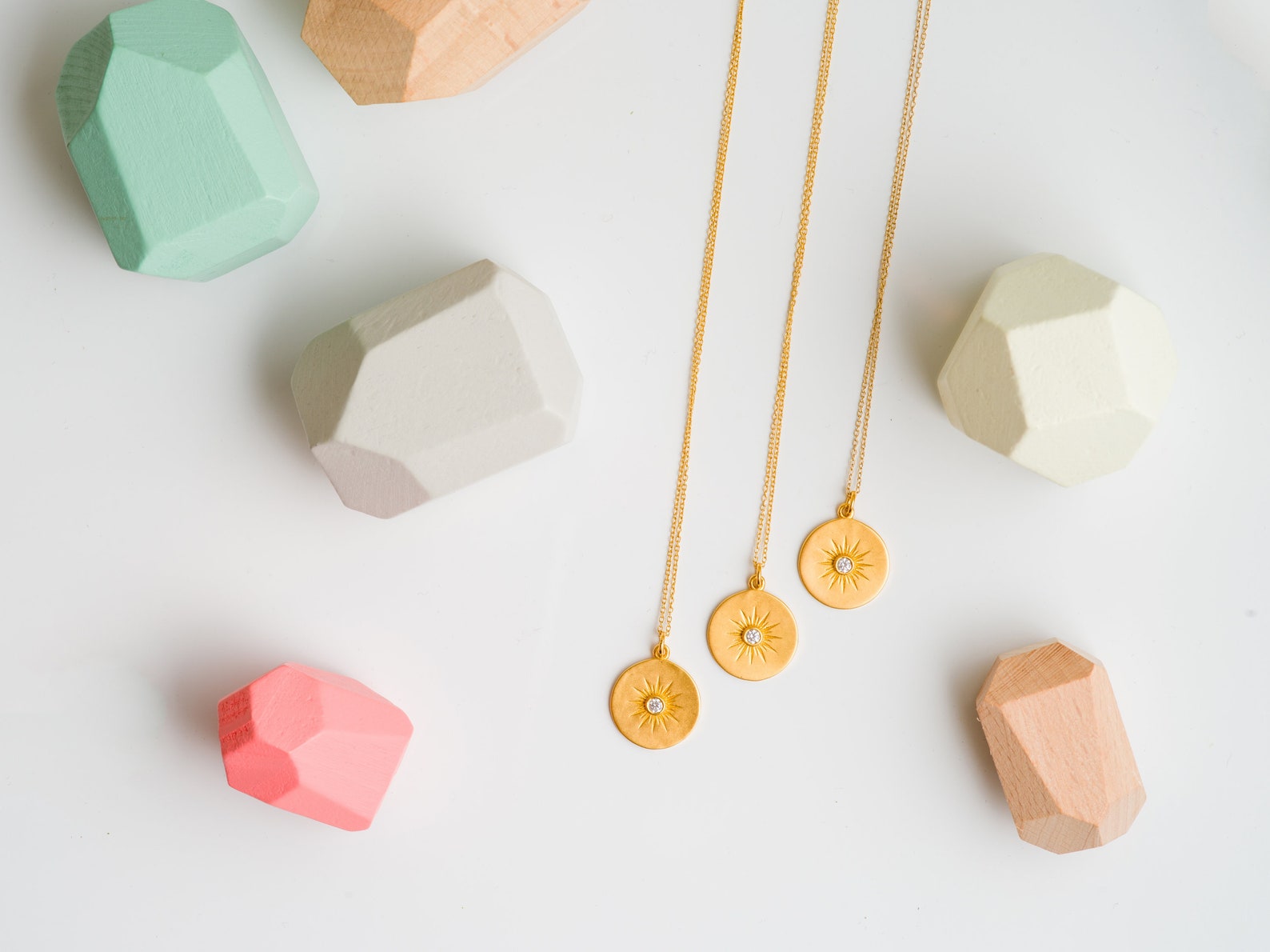 Round Gold Necklace Pendant With Crystal Center - Etsy