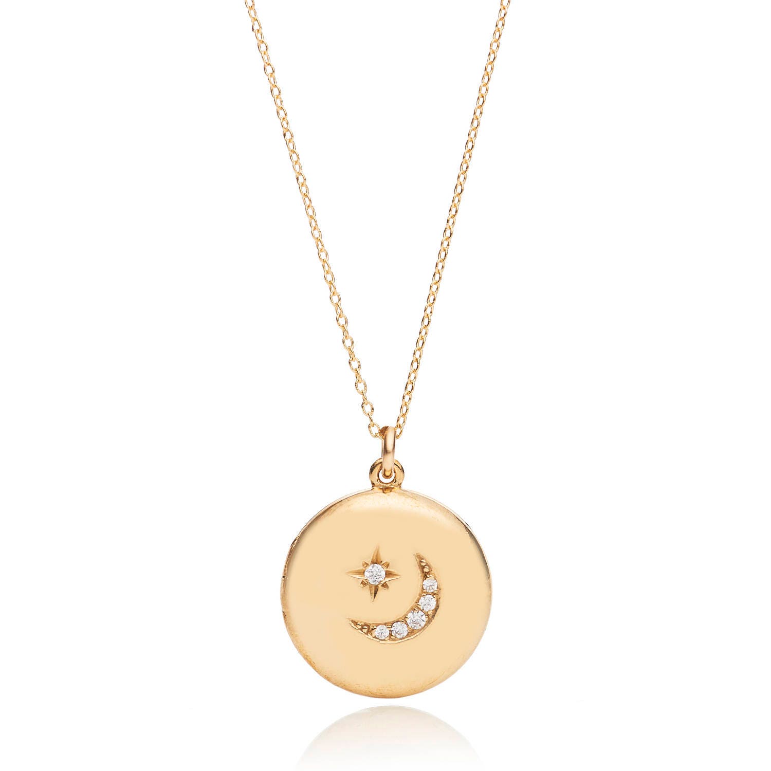 Round Locket With Star and Moon Crystal Detail Lia - Etsy UK