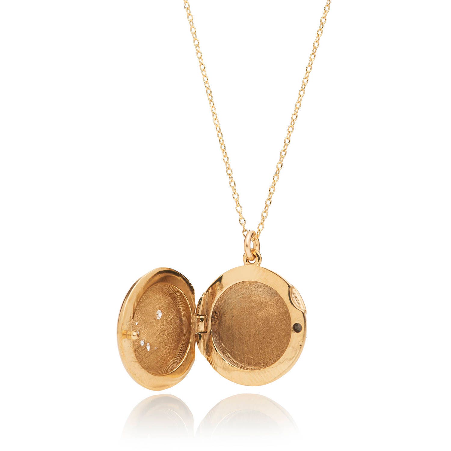 Round Locket With Star and Moon Crystal Detail Lia - Etsy UK