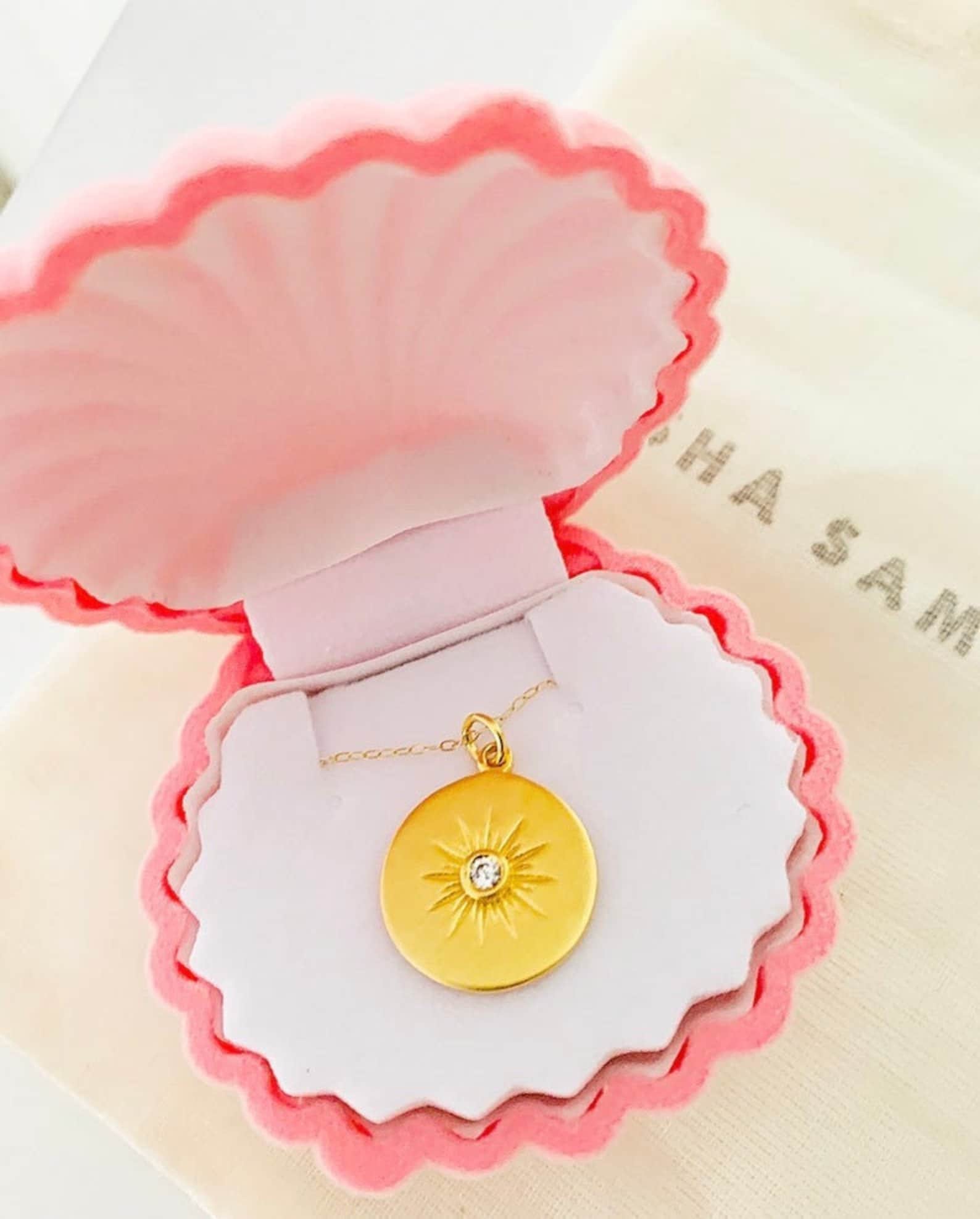 Round Gold Necklace Pendant With Crystal Center - Etsy
