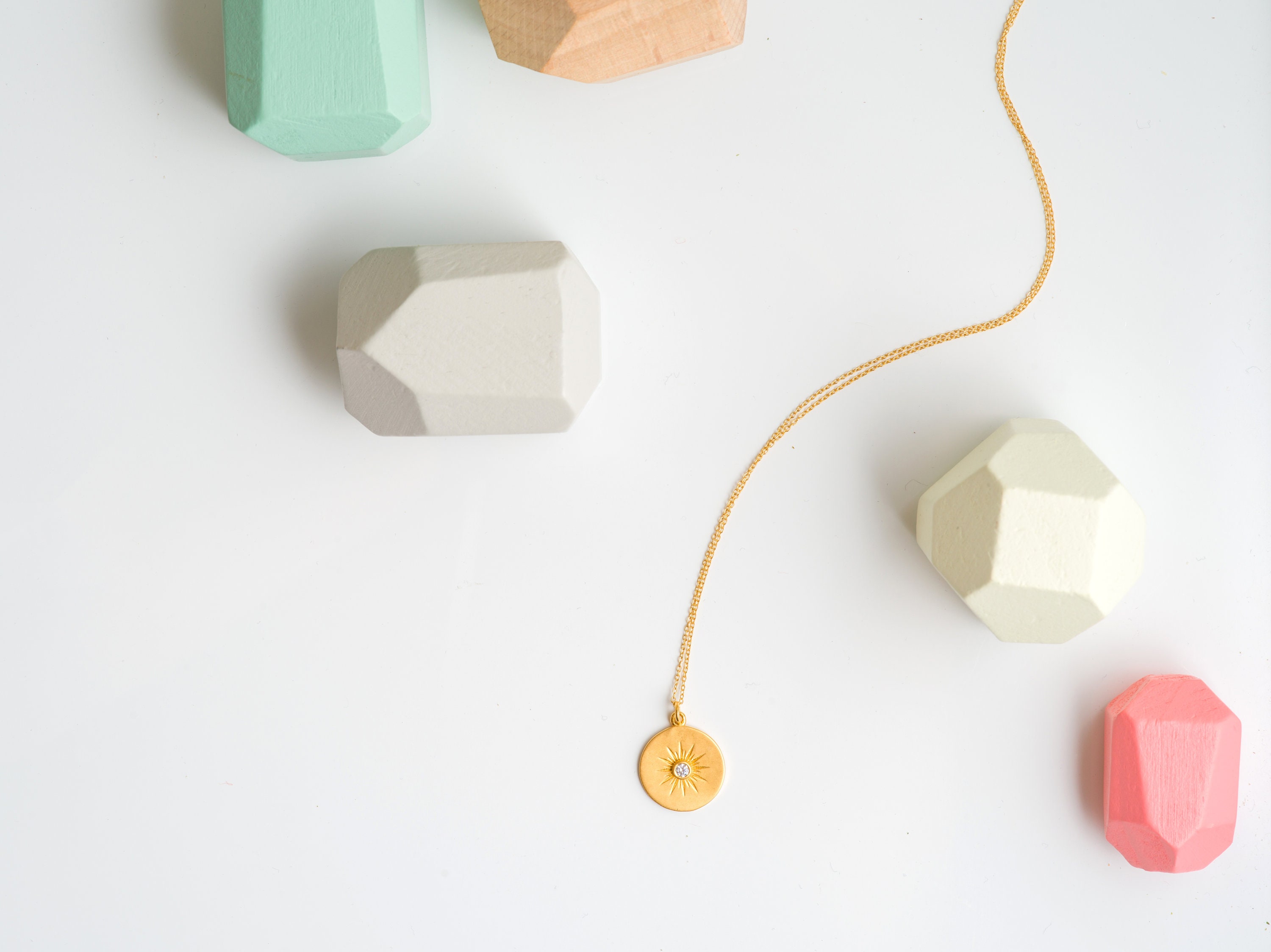 Round Gold Necklace Pendant With Crystal Center - Etsy