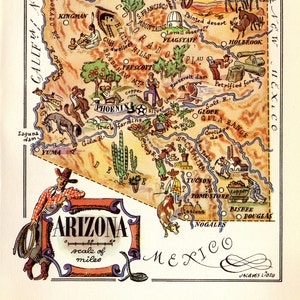 1940's ARIZONA Picture Map Print Animated Picture Map of - Etsy Canada