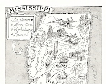 Map of Mississippi | Etsy