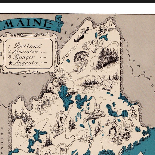 A Decorative Map of the State of Maine Old Dirigo Old Map | Etsy