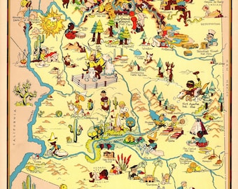 Arizona cartoon map | Etsy
