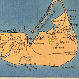 Nantucket Island Map Wall Art Decor of Nantucket Massachusetts Print ...