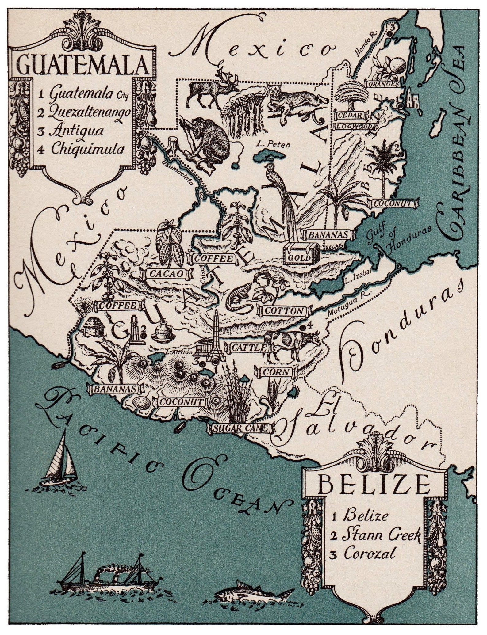 1940s BELIZE Picture Map Animated Belize and Guatemala Map - Etsy Canada