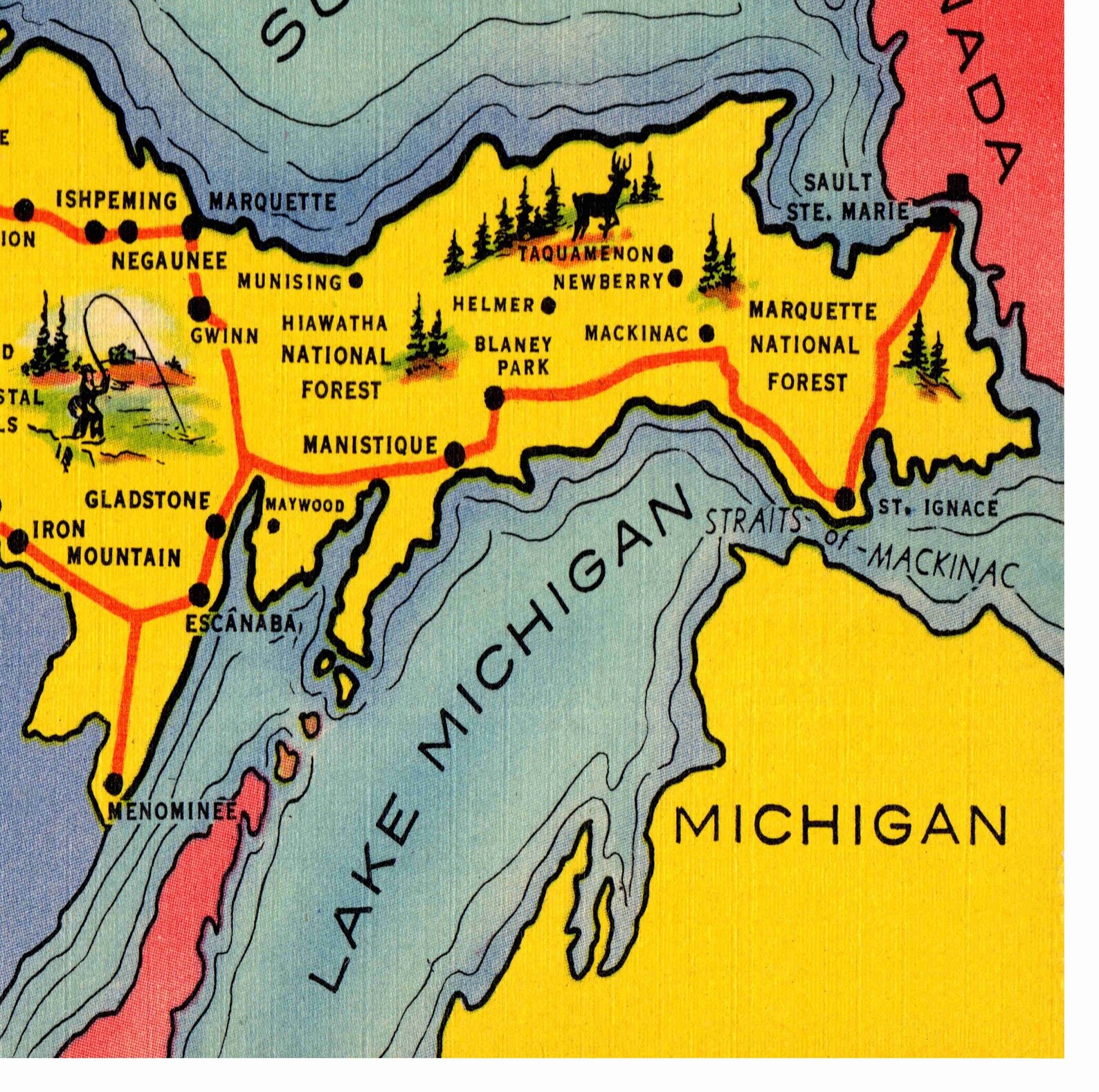 UPPER PENINSULA MICHIGAN Picture Map Print Northern Peninsula - Etsy