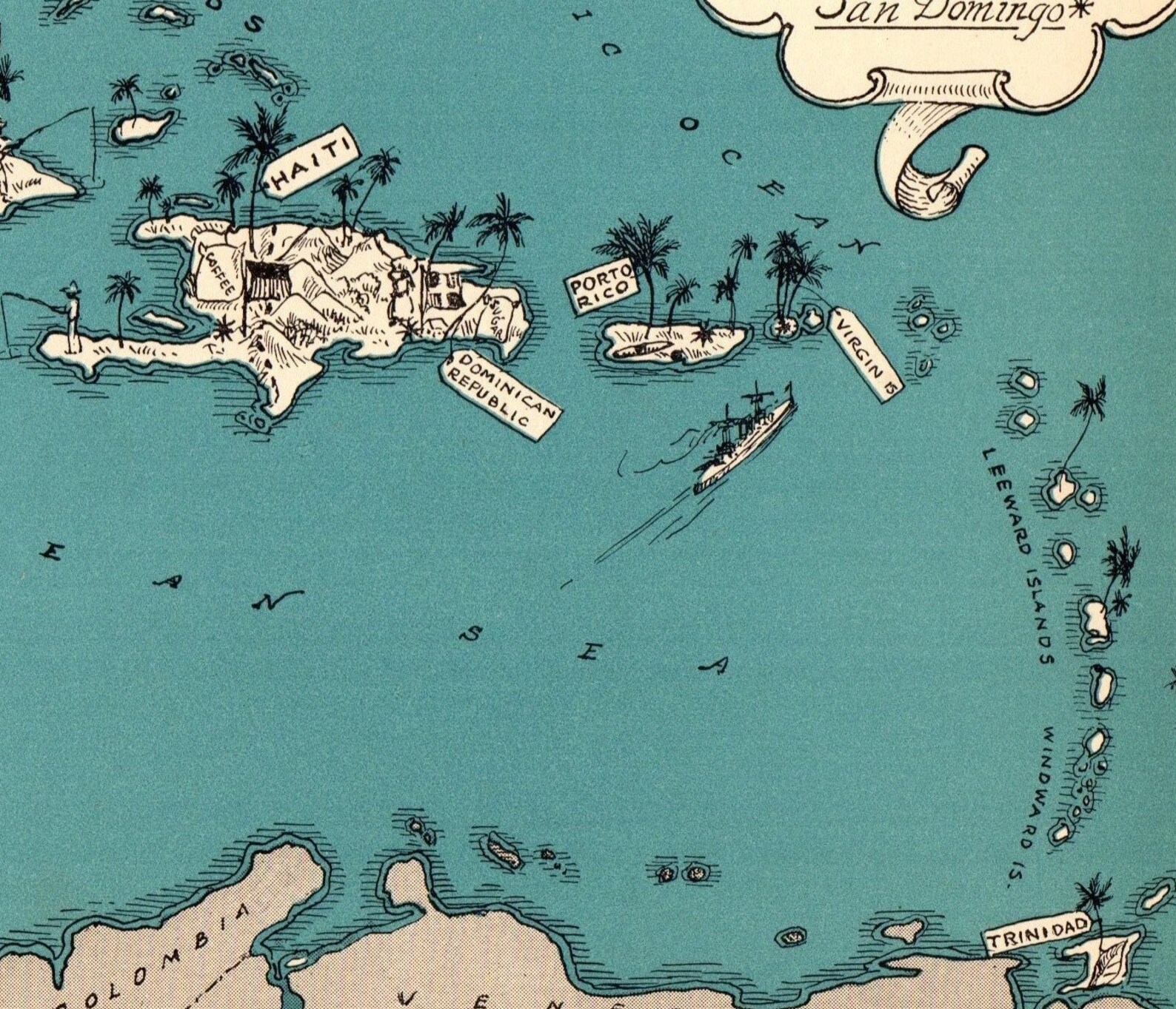 1930's CARIBBEAN Picture Map Print Wall Art Decor Map of - Etsy