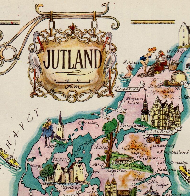 Animated DENMARK Map of Jutland Denmark Print Map Gallery | Etsy