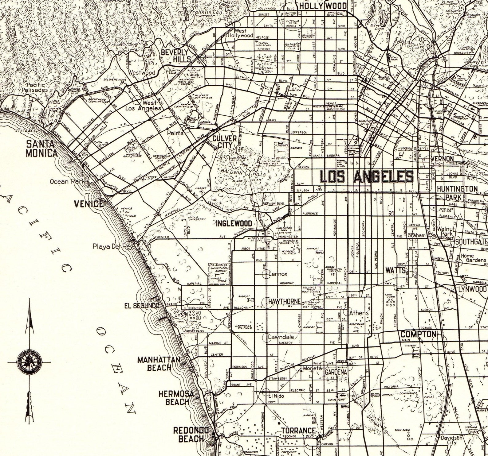 1930s LOS ANGELES City Map Reprint Los Angeles California | Etsy
