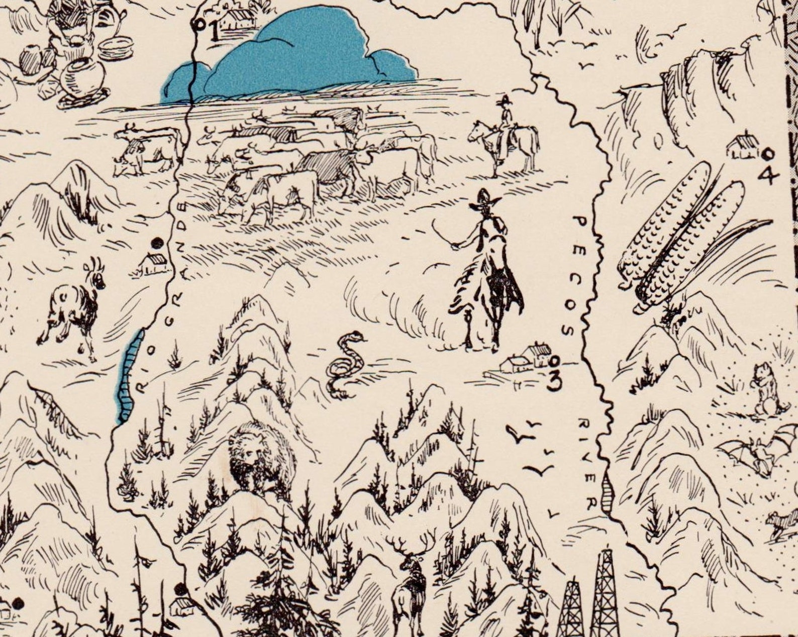 1930s NEW MEXICO State Picture Map Print Animated Cartoon Map - Etsy