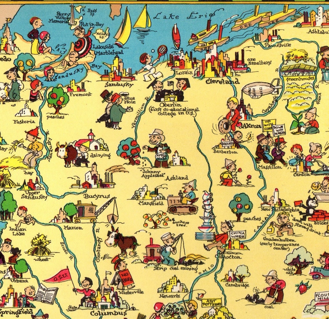 1930's Animated Ohio State Picture Map Ruth Taylor White | Etsy
