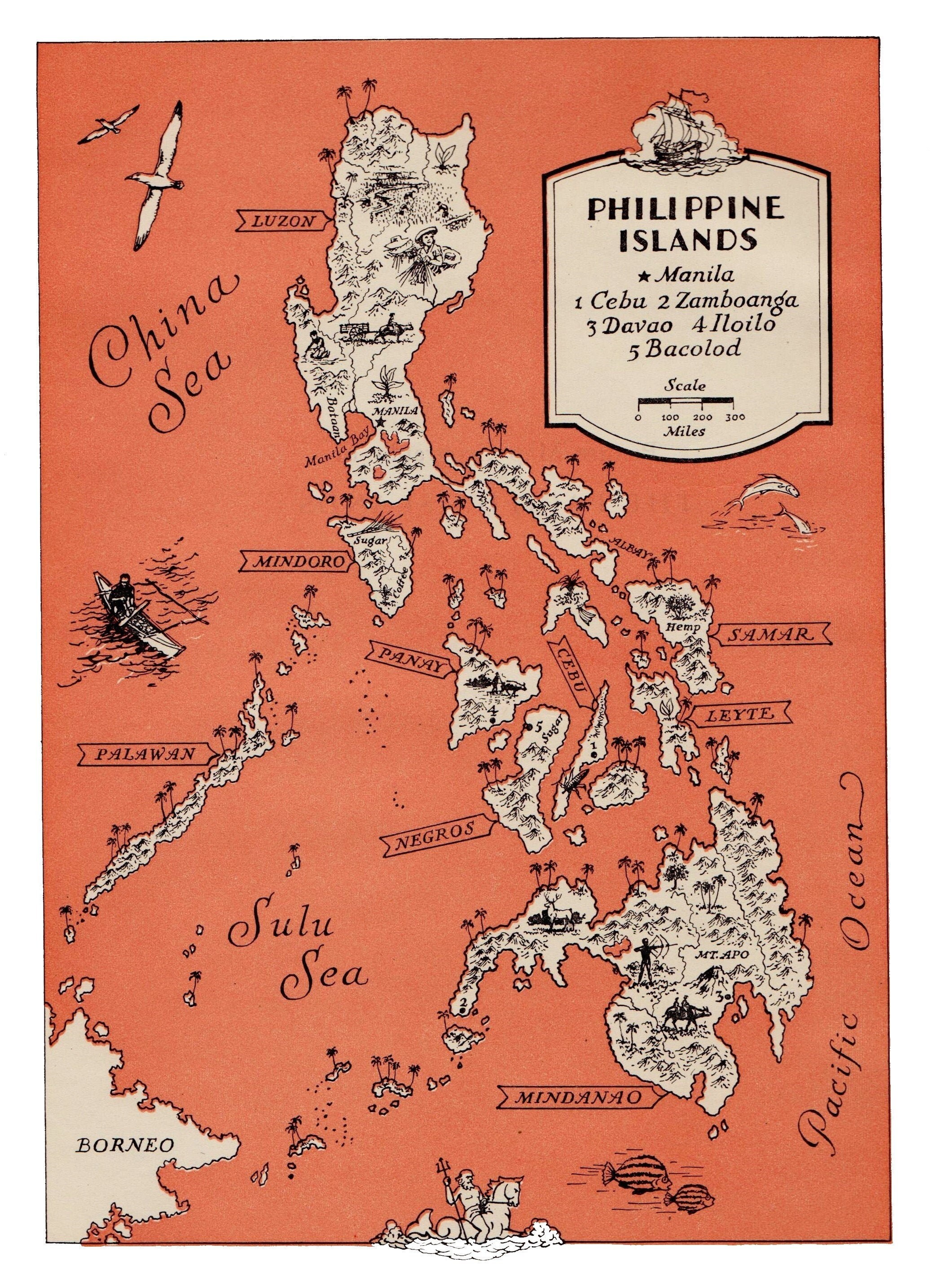 1940s Philippines Picture Map Print Philippine Islands Gallery - Etsy