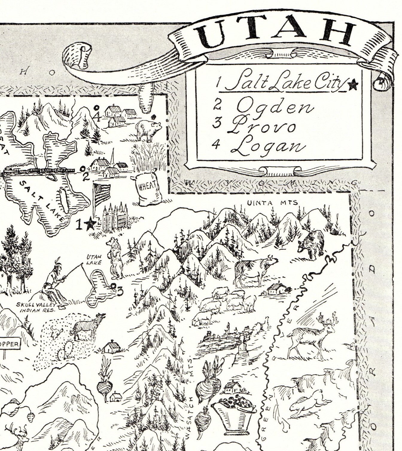1950's UTAH State Picture Map Animated Cartoon Map Print | Etsy