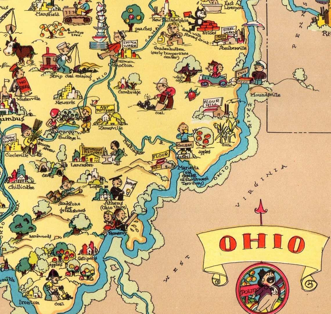 1930's Animated Ohio State Picture Map Ruth Taylor White | Etsy