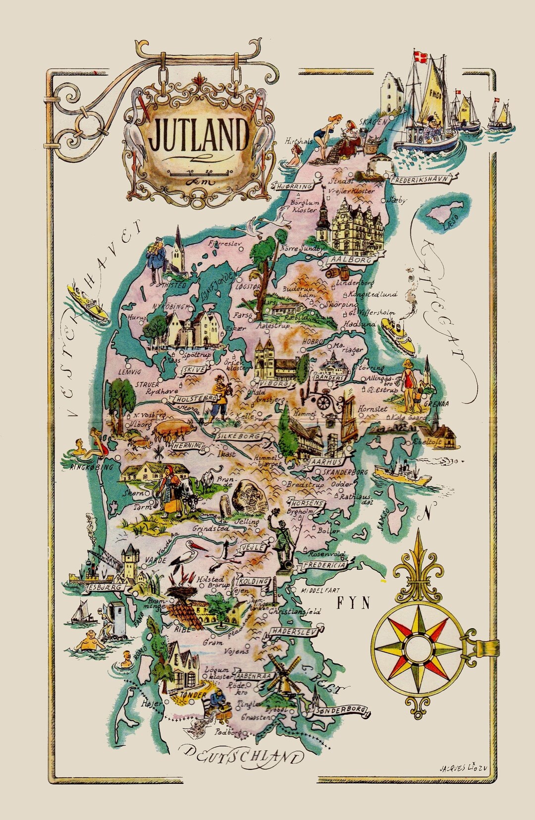 DENMARK Picture Map Print Jutland Denmark Map Gallery Wall Art ...