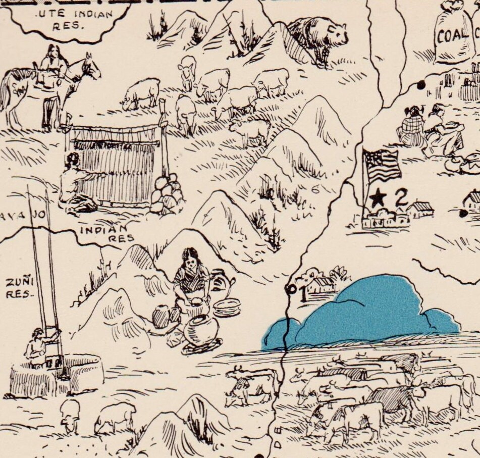 1930s NEW MEXICO State Picture Map Print Animated Cartoon Map - Etsy