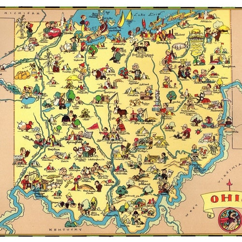 1930's Animated Ohio State Picture Map Ruth Taylor White | Etsy