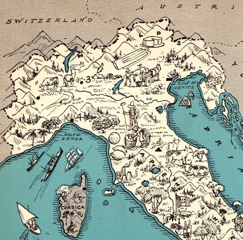 1930's ITALY Map Wall Art Map of Italy Print Wall Decor - Etsy
