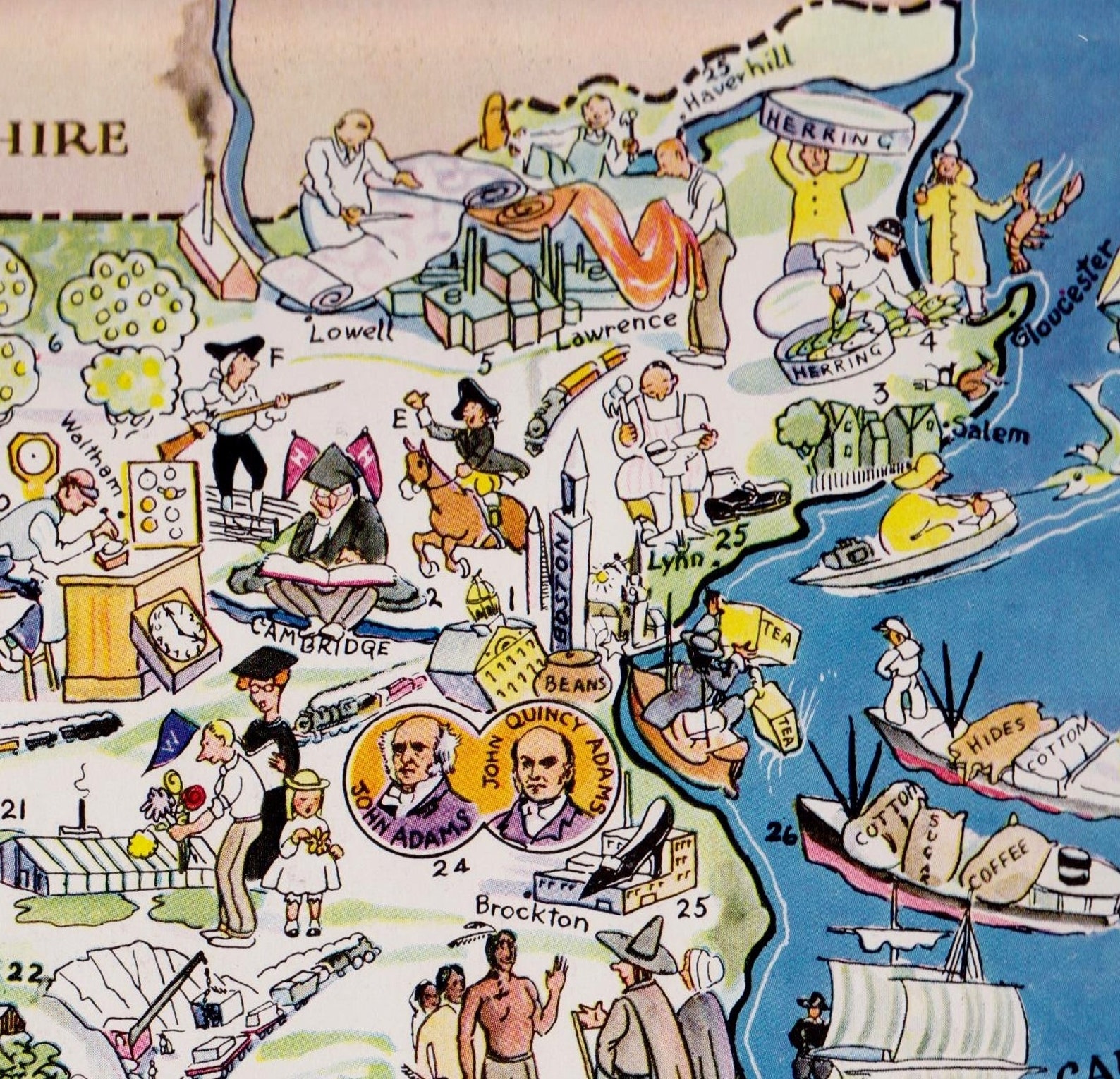 1930's Animated MASSACHUSETTS State Map Cartoon Picture | Etsy
